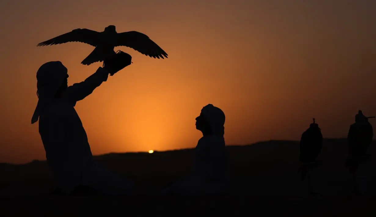 FOTO: Melatih Elang Berburu di Gurun Liwa Abu Dhabi - Foto Liputan6.com