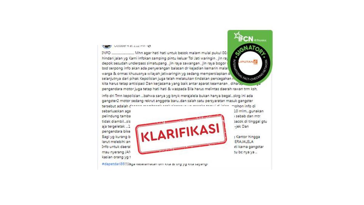 Cek Fakta: Klarifikasi Pesan Berantai Gangster Cari Korban di Wilayah ...