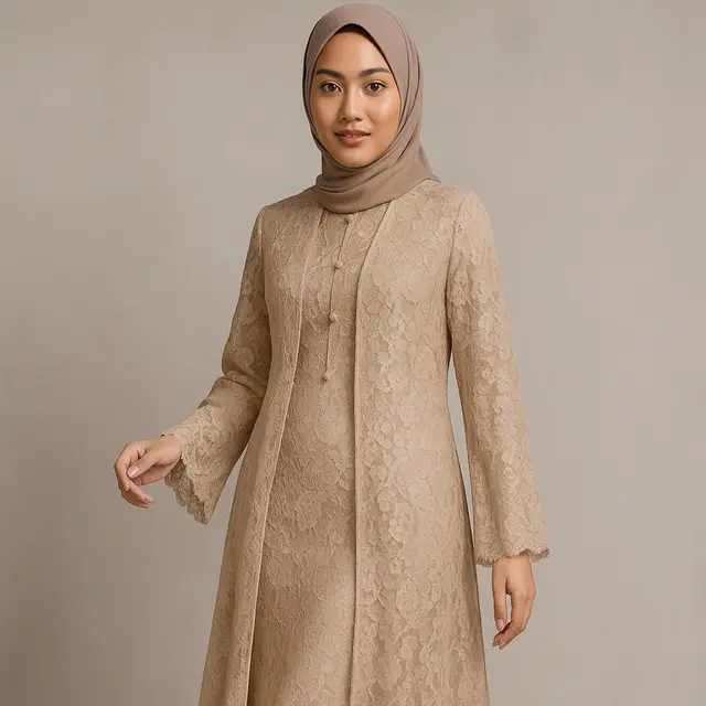 7 Model Gamis Brokat Kombinasi Outer Panjang Kekinian 2025, Tampil ...