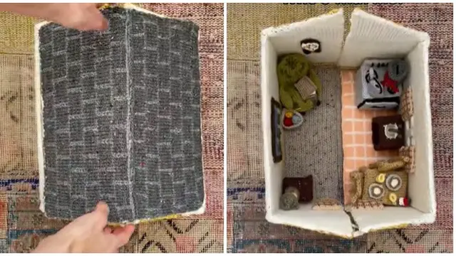 6 Potret Miniatur Ruangan dari Bahan Rajut, Detail Furniturnya Bikin ...