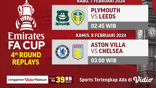 Jadwal Live Streaming Piala FA 2023/2024 Putaran Keempat di Vidio, 7&8 ...