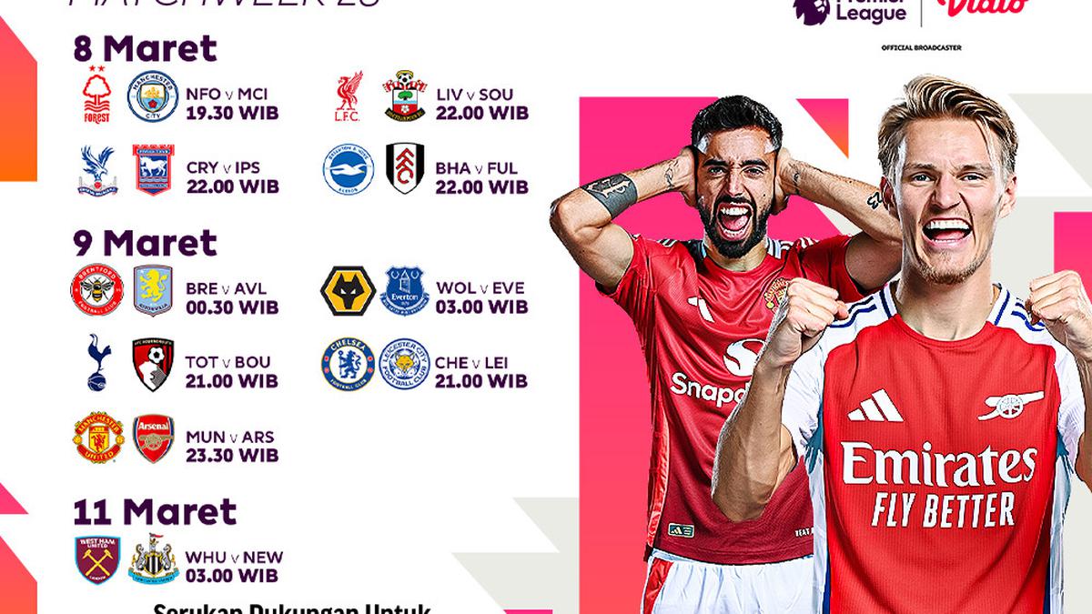 Jadwal Siaran Langsung Liga Inggris 2024/25 Matchweek ke 28 di Vidio - Inggris Bola.com