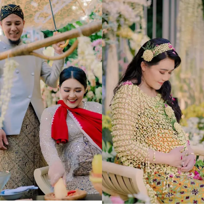 8 Potret 7 Bulanan Via Vallen dengan Tradisi Jawa Timur Tingkeban, Memesona dengan Ronce Melati ...