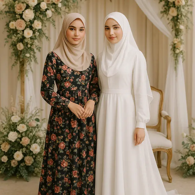 10 Rekomendasi Model Gamis Berbunga dan Dress Putih Islami untuk Acara ...