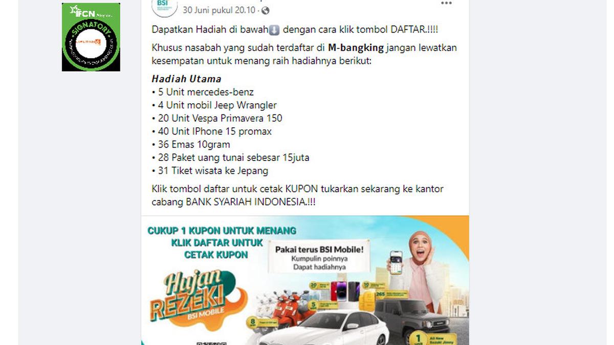 Cek Fakta: Tidak Benar Pendaftaran Pembagian Hadiah dari BSI - Cek ...