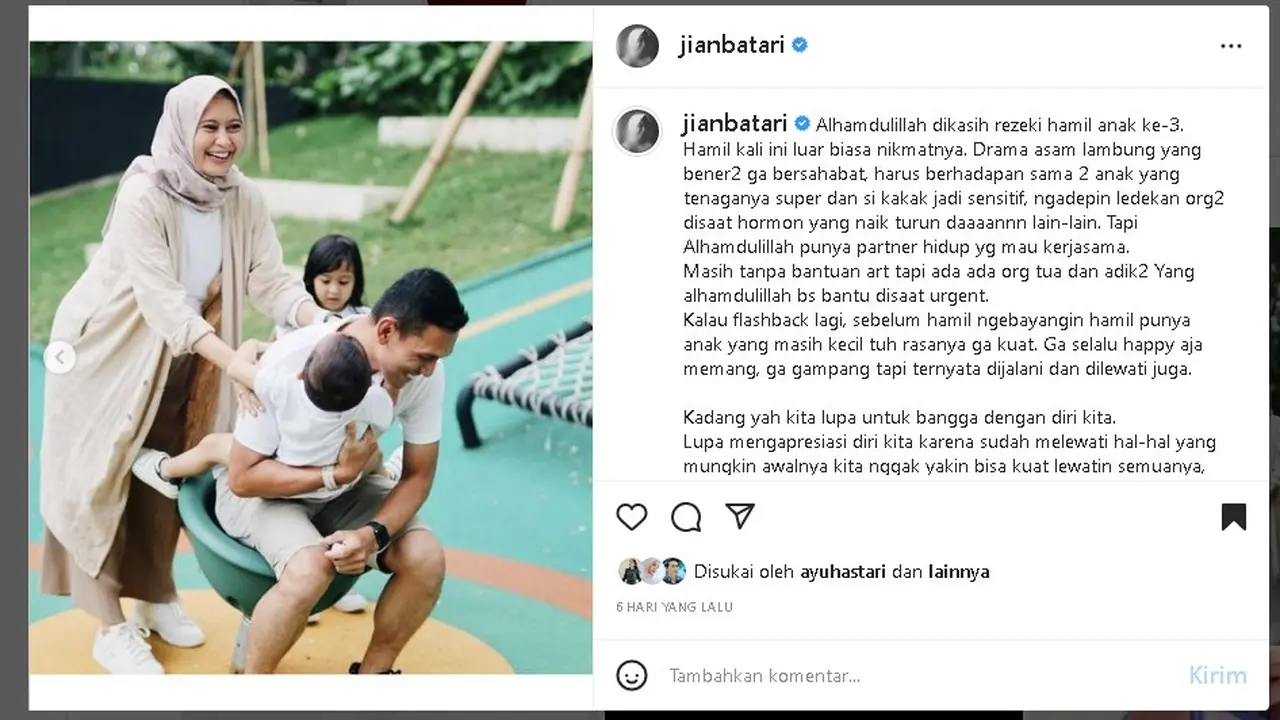 Jian Batari Lahirkan Anak Ketiga, Ini 6 Potret Perjalanan Kehamilan ...