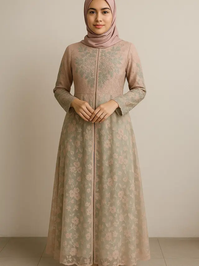 10 Model Gamis Brokat Belah Depan Paling Trendi 2025 dengan Detail Cantik