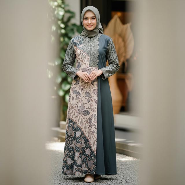 9 Model Gamis Batik Brokat Desain Rapi dan Tidak Ramai, Anggun Tanpa ...