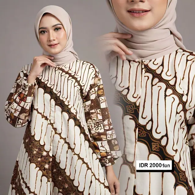 13 Model Gamis Batik Kombinasi Kain Polos Terbaru 2025, Tampil Elegan ...