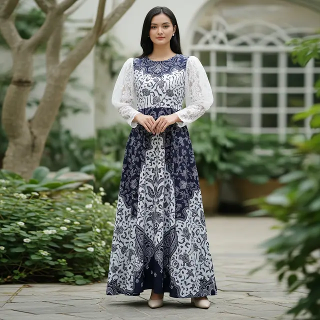 9 Model Dress Batik Brokat Lengan Puff 2025, Pilihan Busana Elegan ...