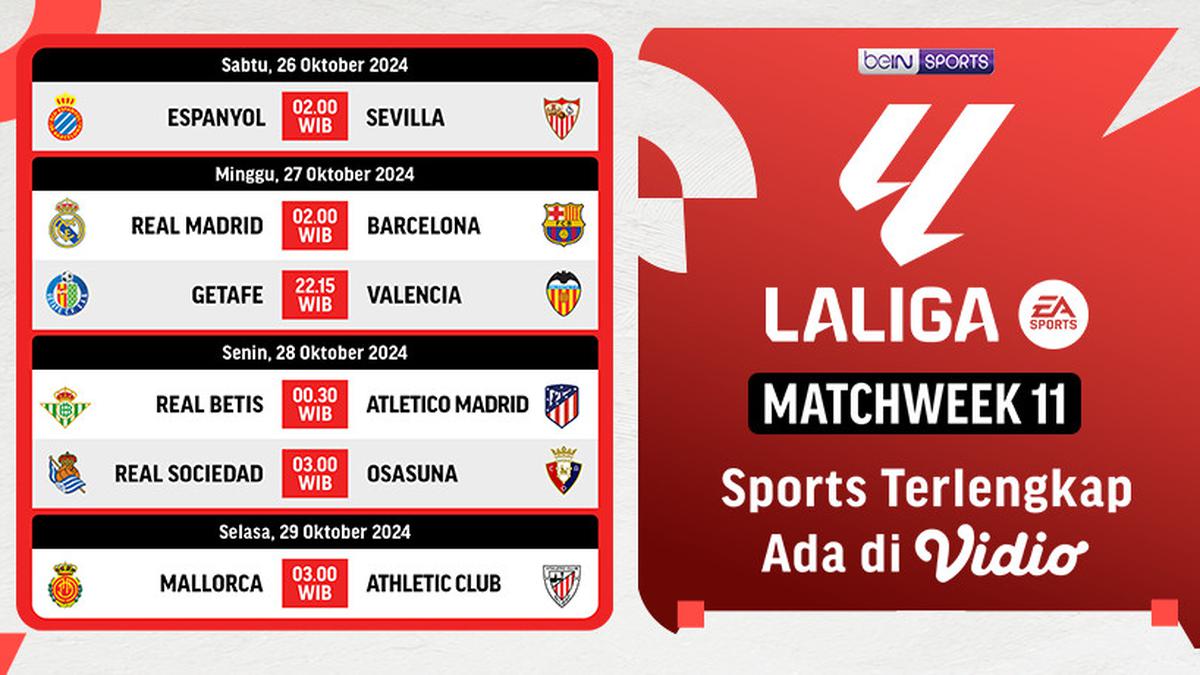 Jadwal dan Live Streaming La Liga 2024/2025 Matchweek 11 di Vidio - On Off Liputan6.com