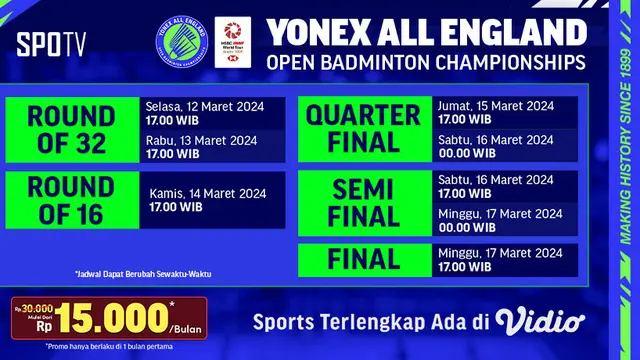Jadwal dan Link Live Streaming BWF Yonex All England Open 2024 di Vidio ...