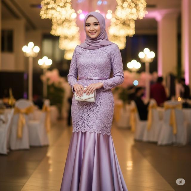 Inspirasi 10 Model Gamis Brokat Kombinasi Satin Pesta yang Elegan dan ...