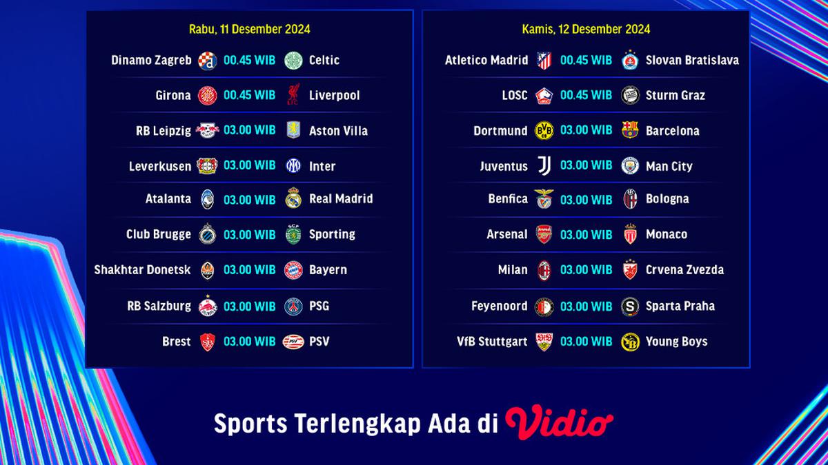 Jadwal dan Link Live Streaming Liga Champions 2024/25 Matchweek 6 di Vidio Pekan Ini - Dunia ...