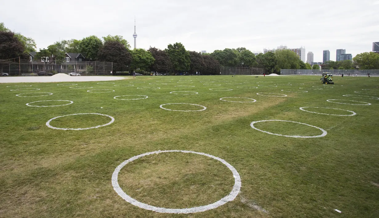 FOTO: Jaga Jarak Fisik, Taman di Kanada Digambari Lingkaran Putih ...