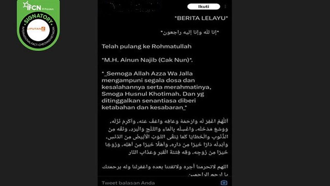Cek Fakta: Hoaks Kabar Cak Nun Meninggal Dunia pada 26 Juli 2023