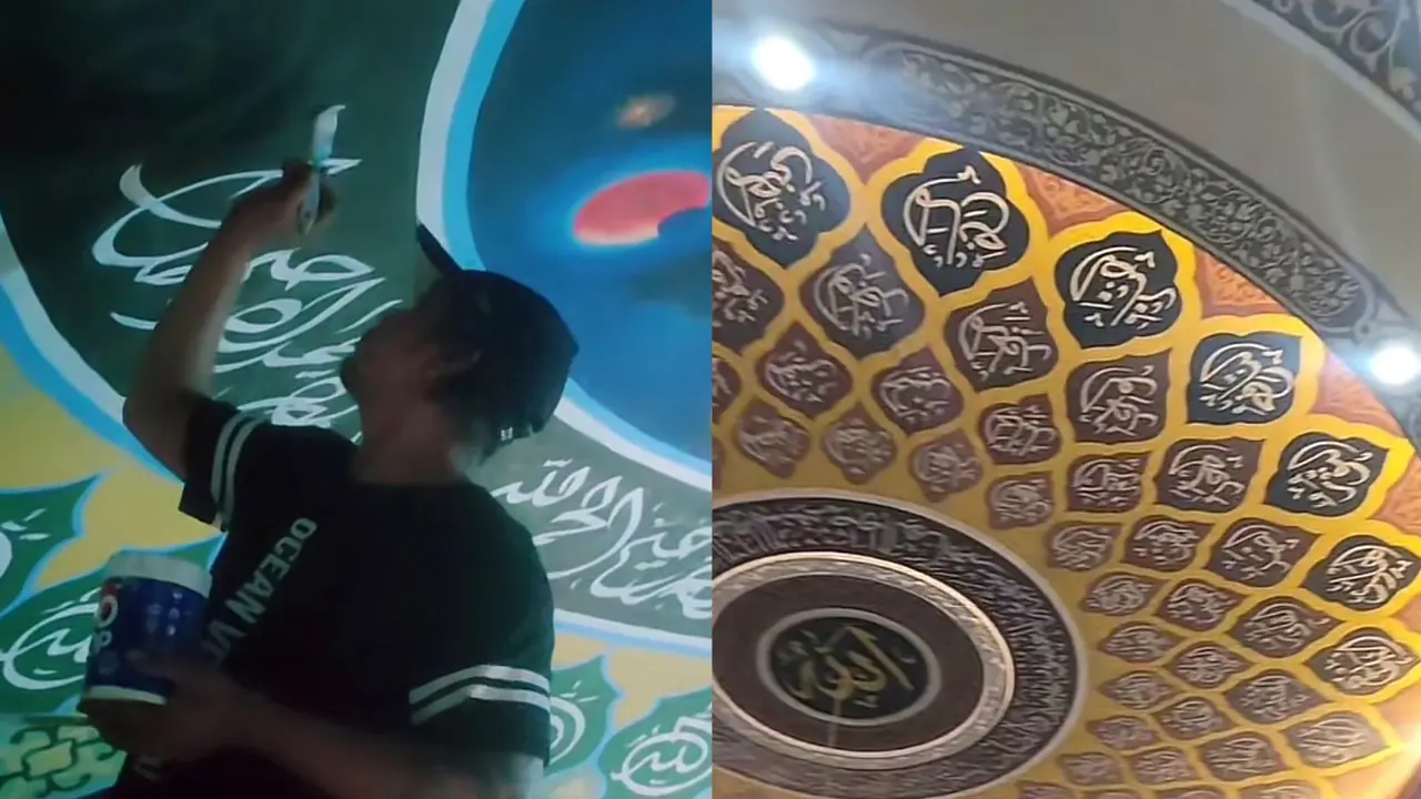 Cari Berkah, Pria Asal Gresik Tekuni Profesi Pelukis Kaligrafi Masjid