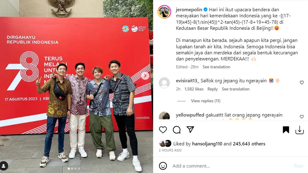 Jerome Polin dan Teman Jepang Ikut Upacara HUT RI ke-78, Netizen: Merdeka dari Kakeknya Tomo ...