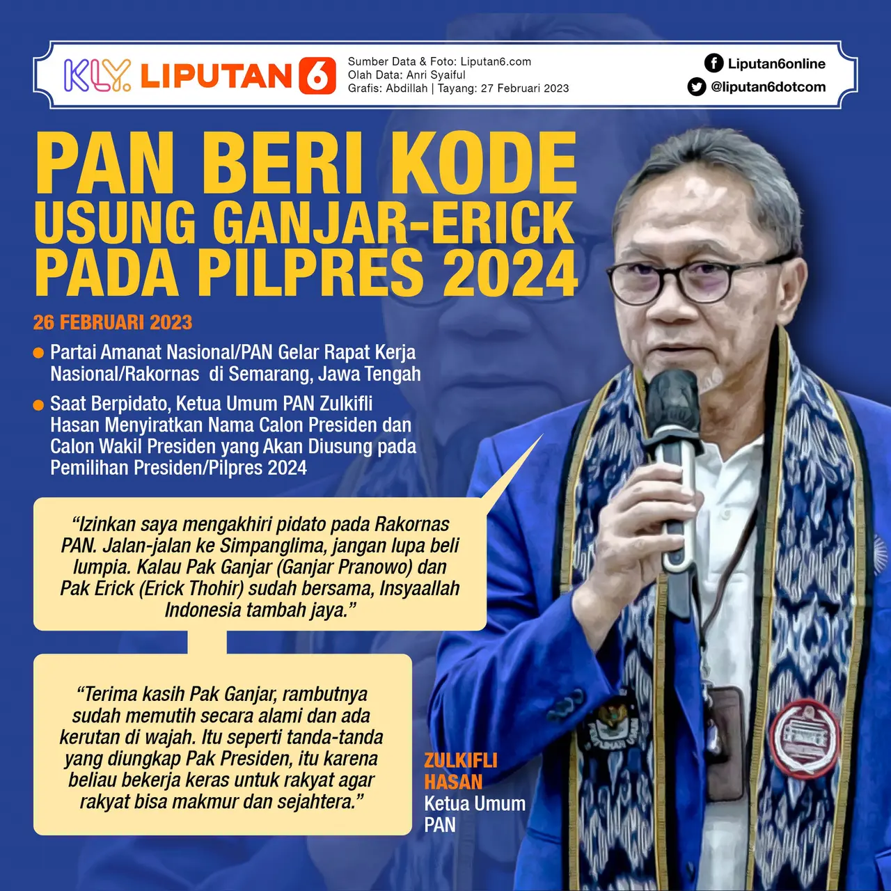Infografis PAN Beri Kode Usung Ganjar Pranowo-Erick Thohir pada Pilpres 2024 - News Liputan6.com