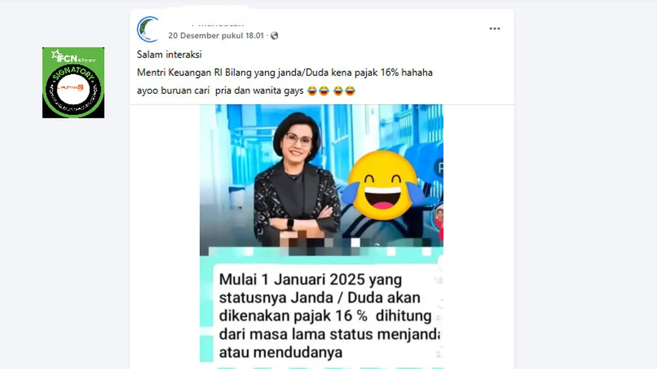 Cek Fakta: Tidak Benar Janda dan Duda Dikenakan Pajak 16 Persen per 1 Januari 2025 - Cek Fakta ...