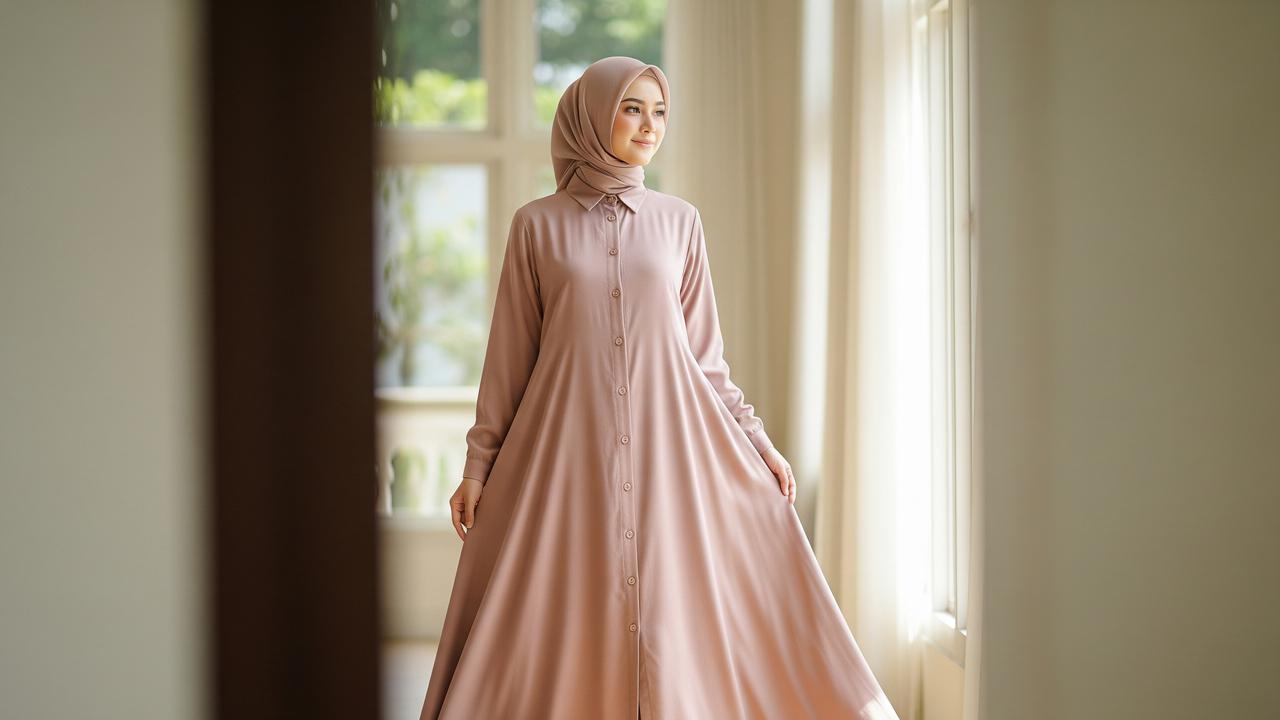 9 Model Gamis A-line Syari Berbahan Jatuh, Tampil Anggun di Momen ...