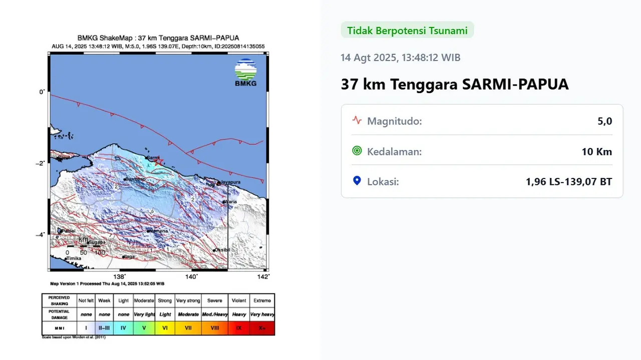 Gempa Hari Ini Kamis 14 Agustus 2025 di Indonesia, BMKG: Terjadi Empat Kali - News Liputan6.com