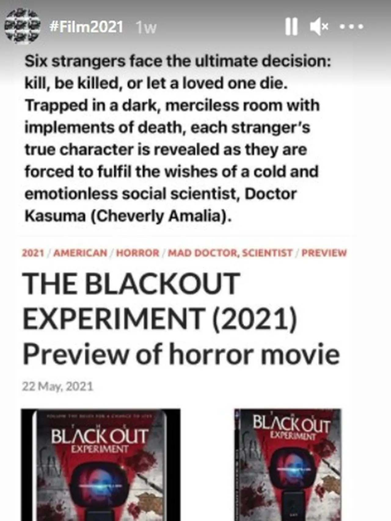 Film The Blackout Experiment 2021 Tayang Sebelum Waktunya, Begini Reaksi Cheverly Amalia ...