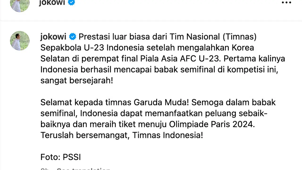 Jokowi Doakan Timnas Indonesia Raih Tiket Olimpiade Paris 2024, Usai Kalahkan Korsel di Piala ...