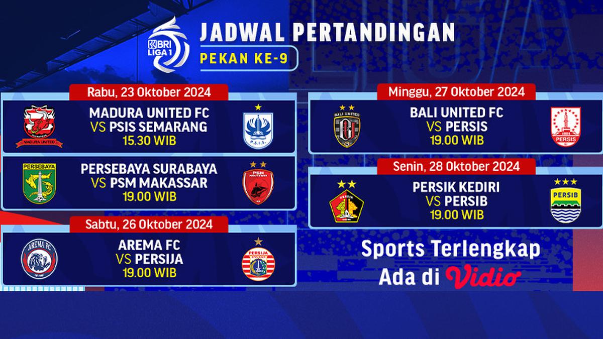 Jadwal Live Streaming BRI Liga 1 2024/2025 Matchweek 9 di Vidio - On Off Liputan6.com