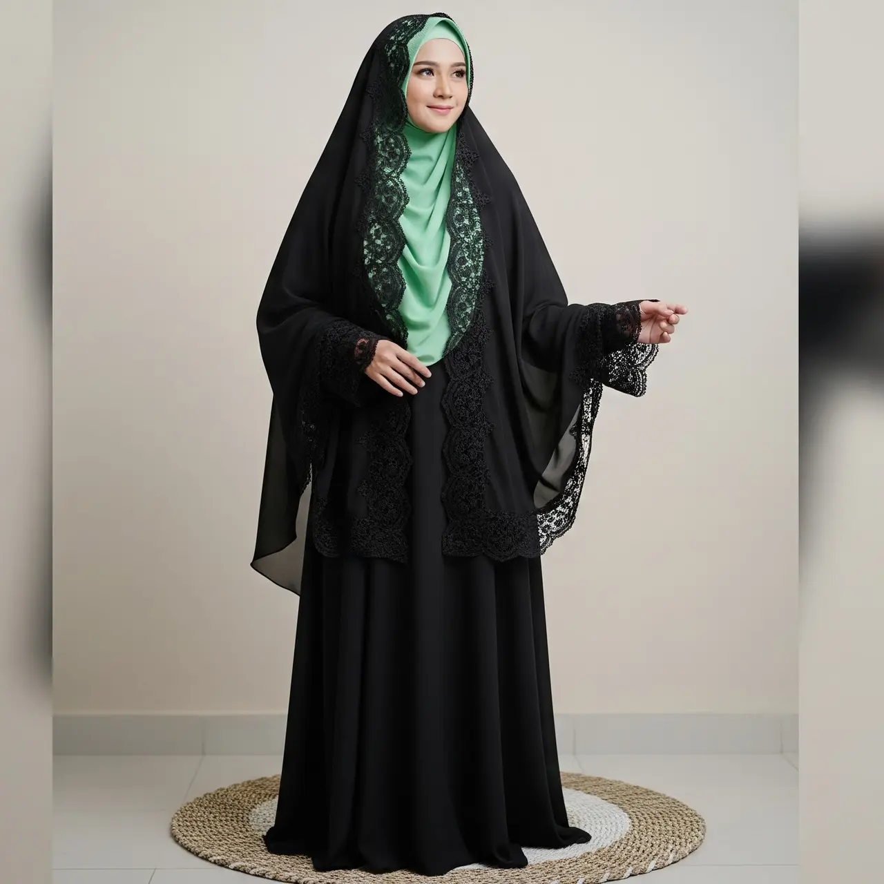 7 Model Gamis Terbaru Hitam Kombinasi Renda, Stylish Tanpa Mengurangi ...