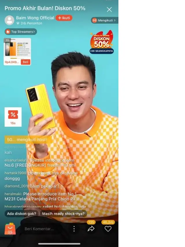 Gokil Banget! Hanya 2 Jam, Baim Wong Raup Omzet Rp600 Juta di Sesi Shopee Live Perdananya ...