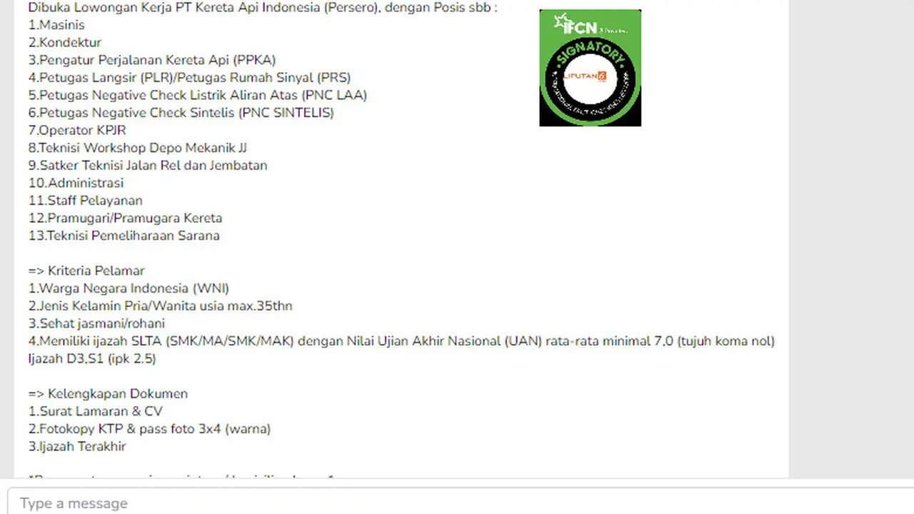 Cek Fakta: Infomasi Lowongan Kerja PT KAI Batas Pendaftaran 30 Mei 2022 Ini Tidak Benar - Cek ...