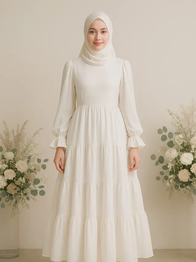 10 Rekomendasi Model Gamis Berbunga dan Dress Putih Islami untuk Acara ...