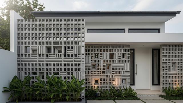 7 Gambar Tampak Depan Rumah Minimalis dengan Roster Artistik, Fasad ...