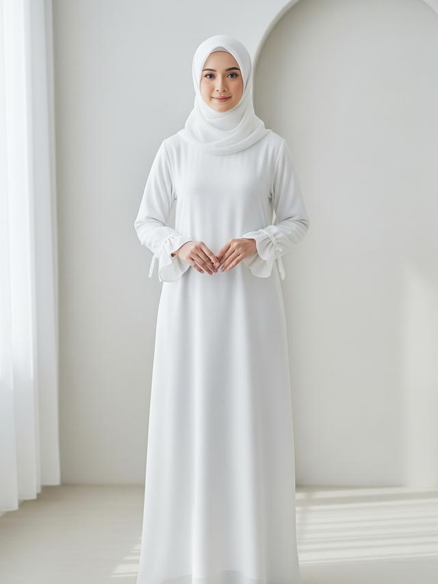 9 Model Gamis Putih Simple dan Elegan untuk Acara Syukuran, Tampil ...