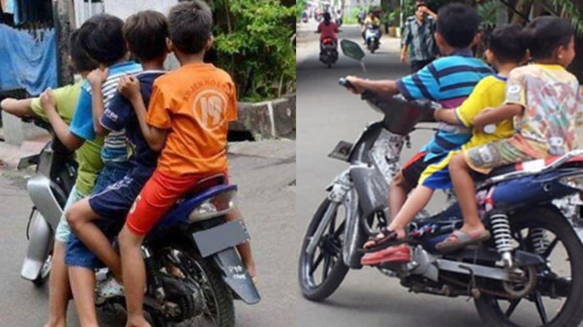10 Potret Miris Anak di Bawah Umur Tunggangi Motor, Nekat Bonceng Tiga ...