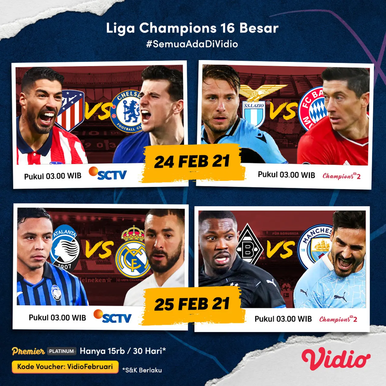Jadwal Babak 16 Besar Liga Champions Di Sctv Dan Vidio 24 25 Februari