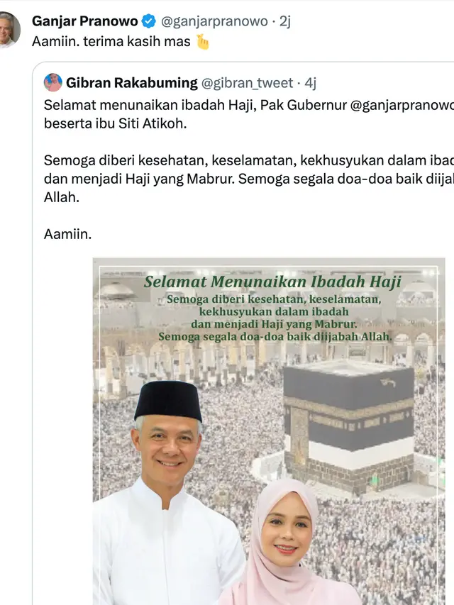 Ganjar Pranowo Naik Haji, Gibran Rakabuming Raka Doakan Keselamatan dan ...