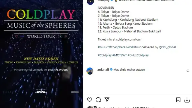Coldplay Bakal Konser di Jakarta 15 November 2023, Arda Naff: Mas Chris ...