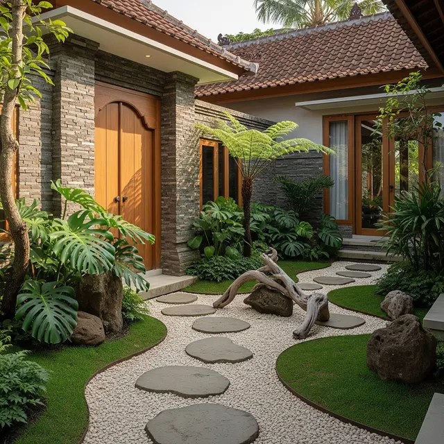 7 Desain Rumah Kampung Batu Templek dan Taman Kering yang Estetik Bikin ...