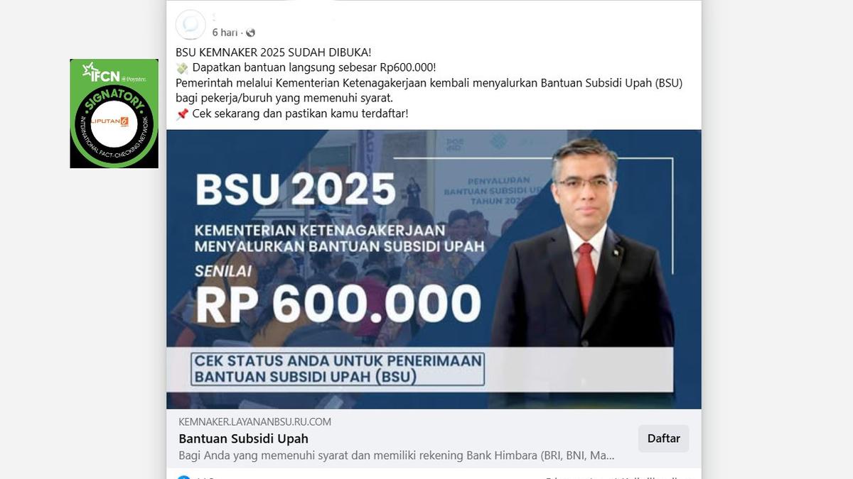 Cek Fakta: Tidak Benar Link Ini untuk Cek Status Penerima BSU Kemnaker 2025
