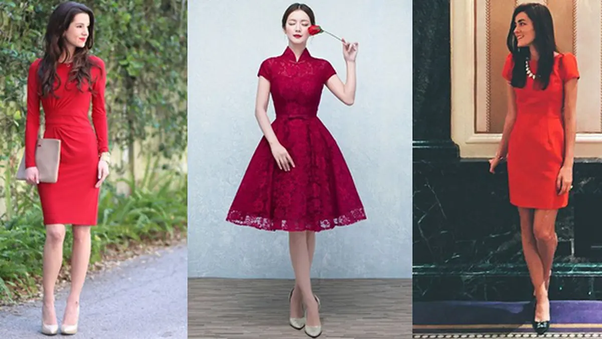 10 Ide Dress Warna Merah Panjang Selutut Simpel Tapi Super Cantik ...