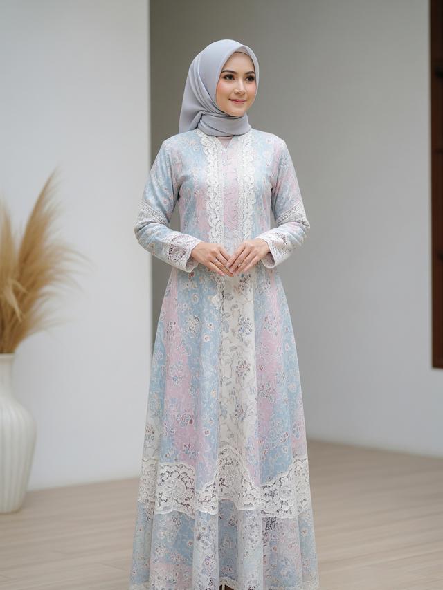 9 Model Gamis Batik Brokat Desain Rapi dan Tidak Ramai, Anggun Tanpa ...