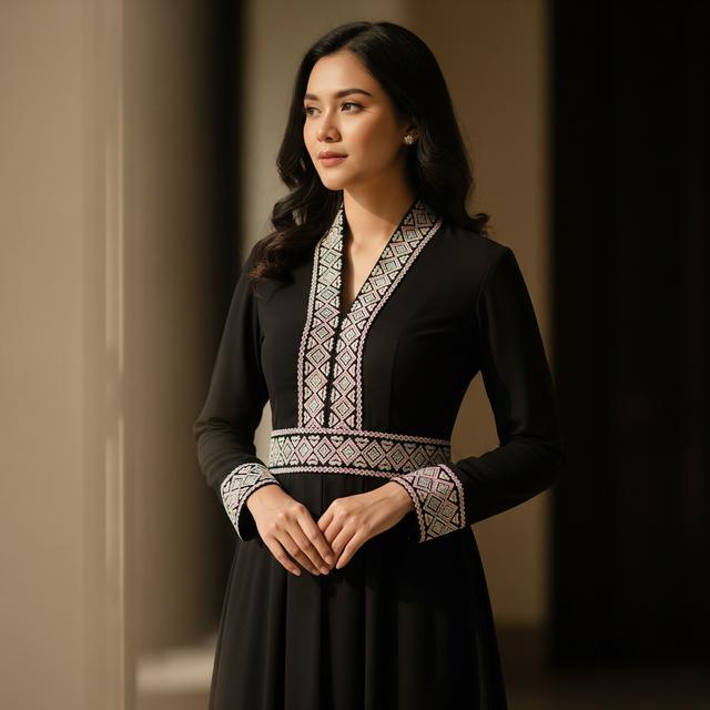 7 Model Gamis Hitam Kombinasi Pastel, Elegan dan Elok Dipandang