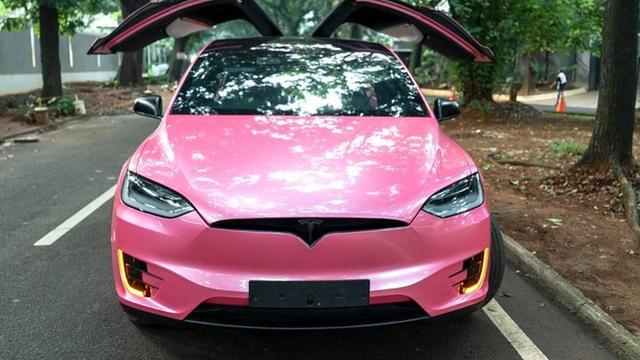 Kumpulan Potret Mobil Listrik Tesla Pink Milik Atta dan Aurel untuk ...