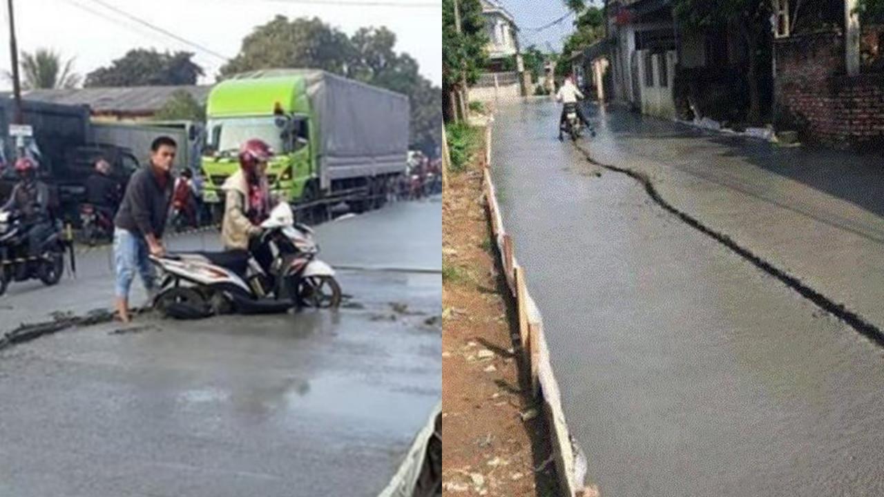 6 Potret Ulah Pengendara Motor Terobos Jalan Baru Dicor Ini Bikin Geram