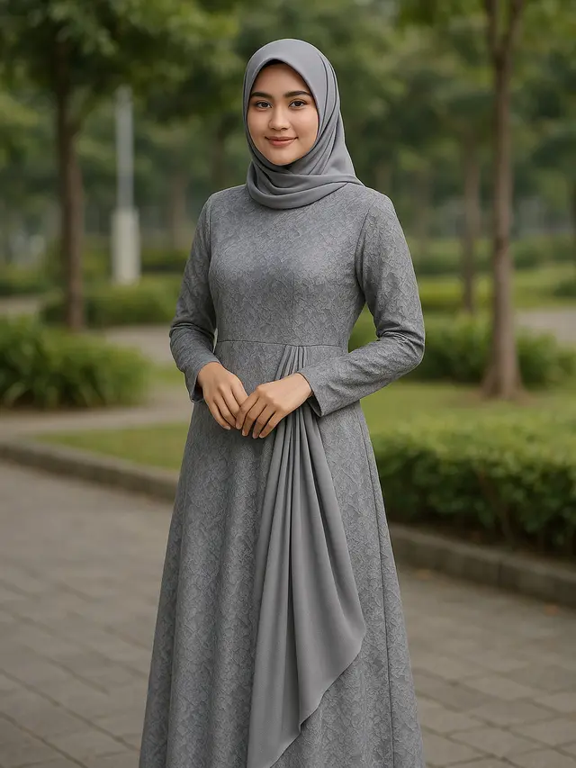 7 Model Gamis Brokat Warna Abu-Abu Kombinasi Terbaru, Simpel dan Elegan ...