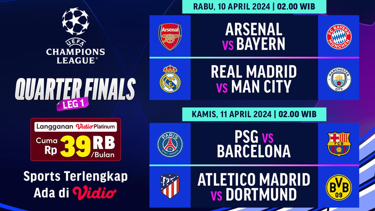 Jadwal Siaran Langsung Liga Champions 2023 2024 Perempat Final Leg 1 Di