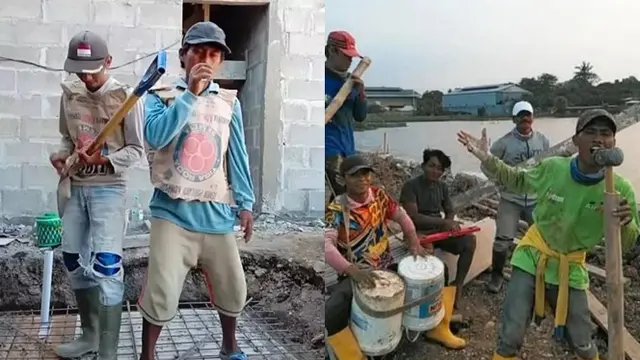 6 Tingkah Kuli Bangunan Bak Musisi Ini Bikin Ketawa Lepas - Hot ...