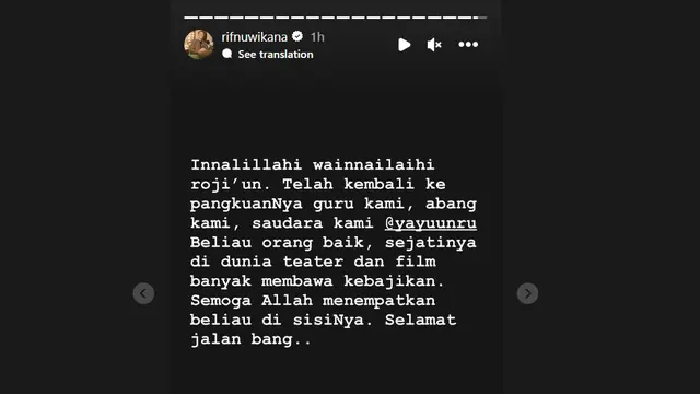 Aktor Teuku Rifnu Wikana Jadi Saksi Kebaikan Almarhum Yayu Unru: Beliau Orang Baik, Di Dunia ...